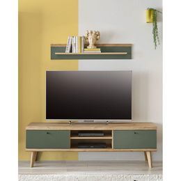 Lomadox Wohnzimmer-Set AVEZZANO-61, (Mega-Spar-Set, 2-St., 2-tlg), Evoke Eiche Nb. mit grün, TV-Lowboard, Wandboard
