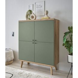 Lomadox Highboard AVEZZANO-61, Evoke Eiche Nb. mit grün, 4 Türen, B/H/T ca. 107/134/40 cm