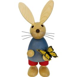 Richard Glaesser Osterhase blau mit Schmetterling (32cm), Hase aus Holz (Osterdeko), Handwerkskunst original Erzgebirge