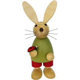 Richard Glaesser Osterhase grün mit Käfer (32cm), Hase aus Holz (Osterdeko, Hase), Handwerkskunst original Erzgebirge