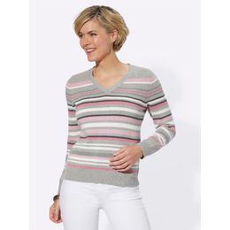 Strickpullover Casual Looks "Pullover" Gr. 48, grau (grau, rosé, gestreift) Damen Pullover