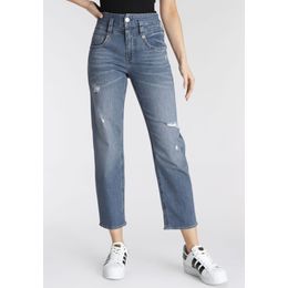 High-waist-Jeans Herrlicher "Pitch HI Tap Denim Stretch" Gr. 27, N-Gr, blau (medium blue) Damen Jeans