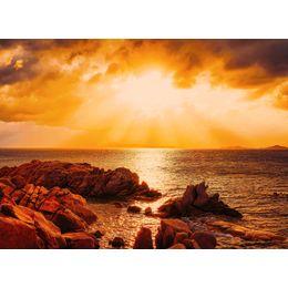 papermoon Fototapete "Capriccioli Beach Sunset Sardinia" Tapeten Gr. B/L: 5 m x 2,8 m, Bahnen: 10 St., bunt (mehrfarbig) Fototapeten