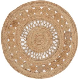 Teppich CarpetFine "Juteteppich Ella" Teppiche Gr. B: 150 cm Ø 150 cm, 5 mm, 1 St., beige (natur) Esszimmerteppiche