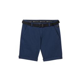 Tom Tailor Denim Herren Chinoshorts mit Gürtel, blau, Uni, Gr. L