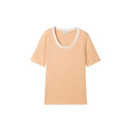Tom Tailor Damen Gestreiftes T-Shirt mit Bio-Baumwolle, orange, Gr. XL