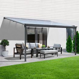Terrassen&uuml;berdachung Aluminium 312 cm als Bausatz Sichtschienen und Hohlkammerplatten Grau