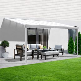 Terrassen&uuml;berdachung Aluminium 312 cm als Bausatz Sichtschienen und Hohlkammerplatten Wei&szlig;