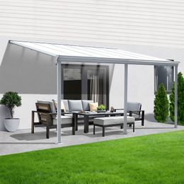 Terrassen&uuml;berdachung Aluminium 495 cm als Bausatz Sichtschienen und Hohlkammerplatten Wei&szlig;