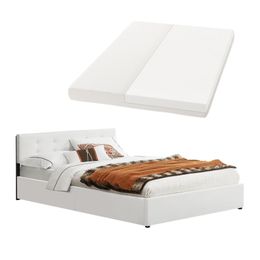 Juskys Polsterbett Marbella 140x200 cm weiß - Bett mit Matratze, Bettkasten & Lattenrost