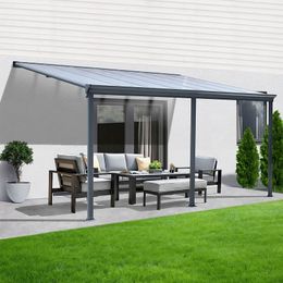 Terrassen&uuml;berdachung Aluminium 434 cm als Bausatz Sichtschienen und Hohlkammerplatten Grau