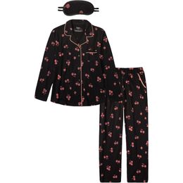 bonprix Pyjama mit Knopfleiste und Schlafmaske