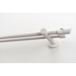 Gardinenstange PILA, Garesa, Ø 20 mm, 2-läufig, Wunschmaßlänge, Vorhanggarnitur, verlängerbar, Knopf mit Ausschnitt, ohne Ringe, weiß