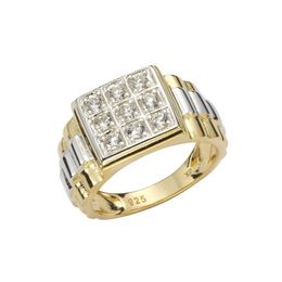 Firetti Fingerring Schmuck Geschenk Silber 925 Herrenring Silberring Siegelring Pavé, mit Zirkonia (synth), gelb|goldfarben|weiß