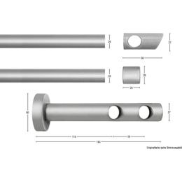Gardinenstange PILA, Garesa, Ø 20 mm, 2-läufig, Wunschmaßlänge, Vorhanggarnitur, verlängerbar, Knopf mit Ausschnitt, ohne Ringe, beige