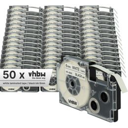50x Schriftband-Kassette kompatibel mit Casio KL-7200, KL-60, KL-70E, KL-300, KL-7000, KL-7400, KL-200E Etiketten-Drucker 6mm Schwarz auf Weiß - vhbw