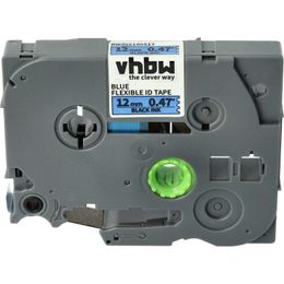vhbw - 1x Schriftband-Kassette kompatibel mit Brother pt D200BW, D200BWV, D200BT, D200DA, Cube+, D200 Etiketten-Drucker 12mm Schwarz auf Blau,