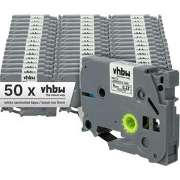 50x Schriftband-Kassette kompatibel mit Brother pt 1000-Serie, 1010, 1080, 1090, 1200, 1200P, 1230PC Etiketten-Drucker 6mm Schwarz auf Weiß - vhbw
