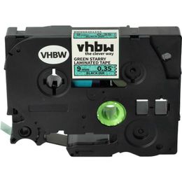 vhbw Schriftband-Kassette kompatibel mit Brother pt 2480, 2470, 2460, 2450, 300, 2400, 220, 340, 310 Etiketten-Drucker 9mm Schwarz auf Grün (Glitter)