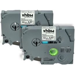 vhbw 2x Schriftband-Kassette kompatibel mit Brother PT 1250, 1200S, 1230PC, 1250CC, 1200, 1250CCVP, 11Q Etiketten-Drucker 12mm Schwarz auf Weiß