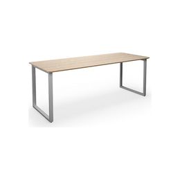 Mehrzwecktisch DUO-O Trend, gerade Platte, abgerundete Ecken, Tiefe 800 mm, Breite 1800 mm, Eiche / silber kaiserkraft