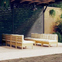 9-tlg. Garten-Lounge-Set, Gartenmöbel, Sitzgruppe Gartenset mit Creme Kissen Massivholz Kiefer LLOAQ440637 MAISONCHIC