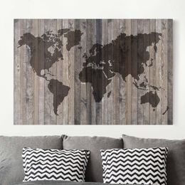 Leinwandbild Weltkarte Holz Weltkarte