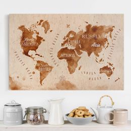 Leinwandbild Weltkarte Weltkarte Aquarell beige braun
