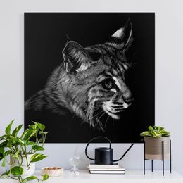 Bilderwelten Leinwandbild Tiere Vintage Kunstdruck schwarz weiss - Vintage Katze vor Schwarz - Retro XXL Wohnzimmer Schlafzimmer