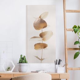 Bilderwelten Leinwandbild Goldener Eukalyptuszweig - Wandbild bis XXL Print Botanik Tropical Schlafzimmer Wohnzimmer