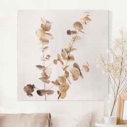 Bilderwelten Leinwandbild Goldene Eukalyptuszweige - Wandbild bis XXL Print Botanik Tropical Schlafzimmer Wohnzimmer