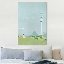 Bilderwelten Leinwandbild Reiseposter - M&uuml;nchen - Wandbild bis XXL Print Vintage Skyline Stadt Wohnzimmer Schlafzimmer