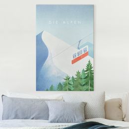 Bilderwelten Leinwandbild Reiseposter - Alpen - Wandbild bis XXL Print Natur Vintage Skyline Stadt Wohnzimmer Schlafzimmer