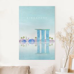 Bilderwelten Leinwandbild Reiseposter - Singapur - Wandbild bis XXL Print Vintage Skyline Stadt Wohnzimmer Schlafzimmer