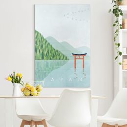 Bilderwelten Leinwandbild Reiseposter - Japan Torii - Wandbild bis XXL Print Vintage Skyline Stadt Wohnzimmer Schlafzimmer