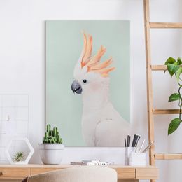 Bilderwelten Leinwandbild Tiere Pop Art Kunstdruck pastell - Kakadu vor Pastellblau - V&ouml;gel XXL Wohnzimmer Schlafzimmer
