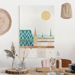 Bilderwelten Leinwandbild Stadt Vintage Kunstdruck beige - Reiseposter - Wien - Skylines XXL Wohnzimmer Schlafzimmer
