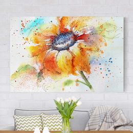 Bilderwelten Leinwandbild Painted Sunflower - Wandbild bis XXL Print Blumen Floral Kunstdruck Aquarell Wohnzimmer Schlafzimmer Bad Badezimmer K&uuml;che Flur Esszimmer