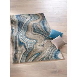 Teppich HEINE HOME Teppiche Gr. B/L: 67 cm x 235 cm, 9 mm, 1 St., beige (beige, blau) Kurzflor-Teppiche