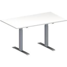 Schäfer Shop Schäfer Shop Genius Konferenztisch MODENA FLEX, Rechteck, T-Fuß Rechteckrohr, B 1400 x T 800 x H 650-850 mm, weiß/weißaluminium RAL 9006