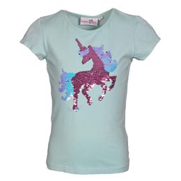 happy girls - T-Shirt UNICORN mit Pailletten in ice blue, Gr.152