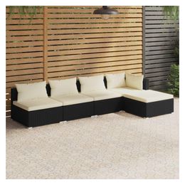 furnicato Garten-Essgruppe 5-tlg. Garten-Lounge-Set mit Kissen Poly Rattan Schwarz