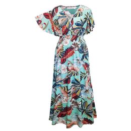 Aurela Damenmode Sommerkleid Lange Kleider für Damen luftig & leichte Sommerkleider (1-tlg) mit Blumendruck