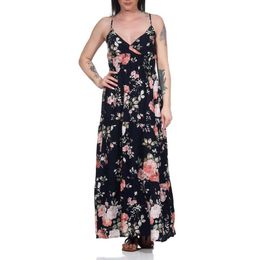 Aurela Damenmode Maxikleid Damenkleider lange Sommerkleider luftige Maxi Kleider mit Rosen mit Blumendruck