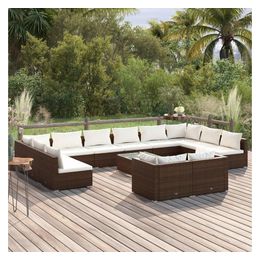 furnicato Garten-Essgruppe 13-tlg. Garten-Lounge-Set mit Kissen Braun Poly Rattan