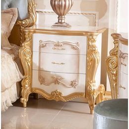 Casa Padrino Nachtkommode Casa Padrino Luxus Barock Nachtkommode Weiß / Braun / Gold 75 cm