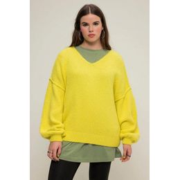 Studio Untold Fleecepullover Pullover V-Ausschnitt weiter Langarm Oversized