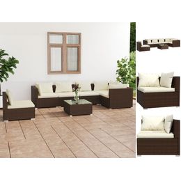 vidaXL Garten-Essgruppe 7-tlg Garten Lounge Set mit Kissen Polyrattan Braun Loungemöbel