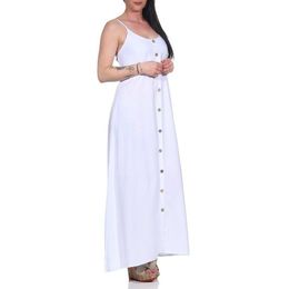 Aurela Damenmode Sommerkleid Damenkleider luftige und leichte Maxikleider lange Sommerkleider mit langer Deko Knopfleiste und Bindeband