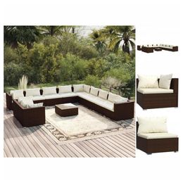 vidaXL Garten-Essgruppe 12-tlg Garten Lounge Set mit Kissen Braun Polyrattan Loungemöbel